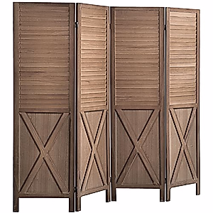 Room Dividers and Folding Privacy Screens Room Divider 5.6 FT Tall, Wood Room Divider Wall Folding Screen,4 Panel Room Divider Wall 16" Wide Panel,Brown