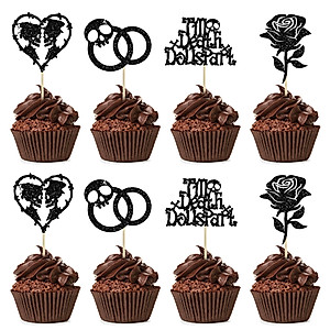 24Pcs Halloween Bachelorette Cupcake Toppers Black Glitter Boo To Be Ring Bride Or Die Skull Heart Blood Cake Picks Horror Ghost Engagement Party Decorations