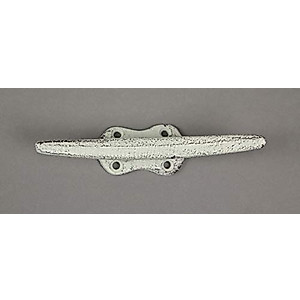Zeckos Set of 4 Weathered White Cast Iron Boat Cleat Wall Hooks/Drawer Pulls Nautical Décor 5.75 Inches Long