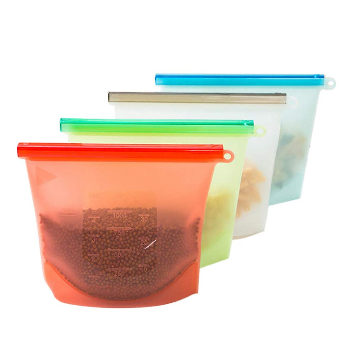 Eutuxia Reusable Storage Bags, Set of 4, Premium Lock Versatile Leak-proof Preservation Container, Plastic Free Sandwich Vegetables Fruit Lunch Snack Bag with Ziplock, Microwave & Freezer Safe