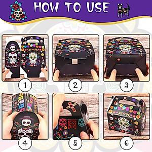 HOWAF Halloween Dia De Los Muertos Gift Boxes,12 pcs Day of The Dead Sugar Skull Treat Boxes for Dia De Los Muertos Mexican Themed Party Decoration Supplies