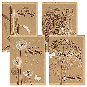 Kraft Sympathy Greeting Cards - Set of 8 (4 designs), Large 5" x 7", Sympathy Cards with Sentiments Inside, Includes White Envelopes…