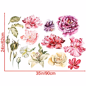 Amaonm Removable 3D Beautiful Pink Red Peony Flower with Green Plants Leaf Wall Decal Wall Stickers DIY Peel and Stick Art Decor for Kids Girls Bedroom Living Room Nursery Decoration (C)