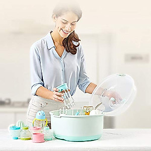 Baby Bottle Drying Rack Storage Large Container with Cover Drainer (Green)