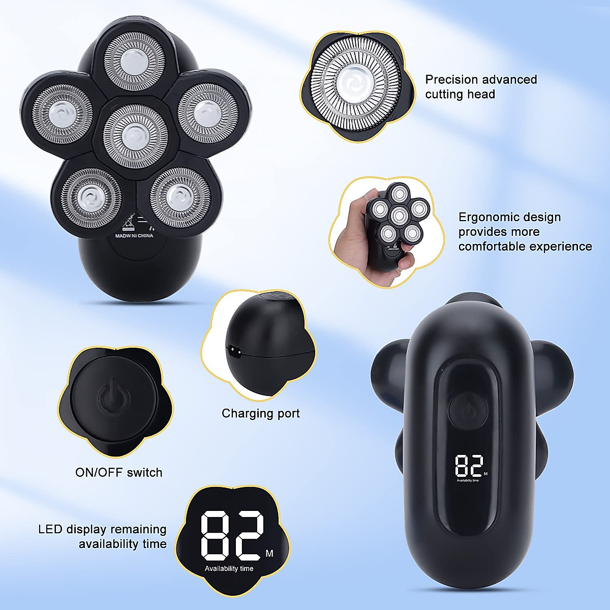 Electric Shaver for Men 6 in 1 Rotary Cordless Rechargeable Shaver Grooming Kit Multifunctional Electric Razor Wet & Dry Razor for Men Electric Razor