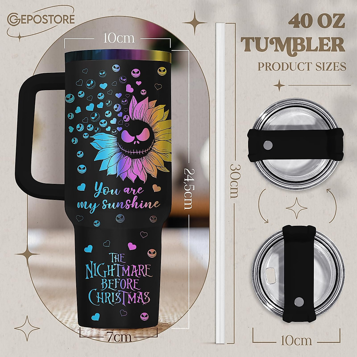 GEPOSTORE Movie Lover Gifts, Christmas Before Movie 40 oz Laser Tumbler Handle and Straw, Jack Sunshine Movie Tumblers Cup, Halloween Mug, Birthday Gifts for Couple