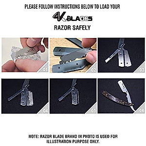 Professional Barber Straight Edge Razor - Salon Hair Cut Stainless Steel Safety Blade for Close Shaving, Navalha De Barbeiro (with 10 single edge sharp blades) (Metal handle)