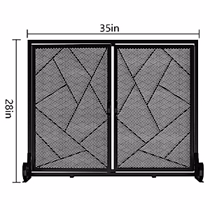 Fire Beauty Fireplace Screen with Hinged Doors Cast Iron Border Sturdy Steel Frame Durable Metal Mesh Decorative Spark Guard Black Finish(Middle)