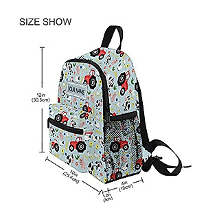 Custom Farm Animals and Trucks Pattern Kid's Toddler Backpack, Personalized Backpack with Name/Text, Customization School Bag