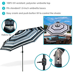Sunnydaze 9-Foot Patio Umbrella with Push Button Tilt and Crank - Aluminum Pole with Polyester Canopy - Catalina Beach Stripe