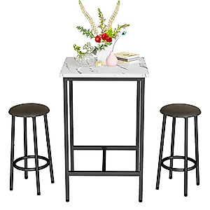 LinkRomat Pub Table Set of 3, Small Dining Table for 2, Bistro Table and Chairs, Bar Height Table w/2 Stools Counter Height Table Kitchen Bar Small Kitchen Table for Breakfast Nook Small Space