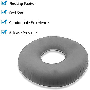 LiXiongBao Grey Inflatable Ring Cushion with A Pump, Hemorrhoid Seat Pillow, Round Wheelchairs Seat Cushion, Ring Pillow Cushion for Home,Car or Office