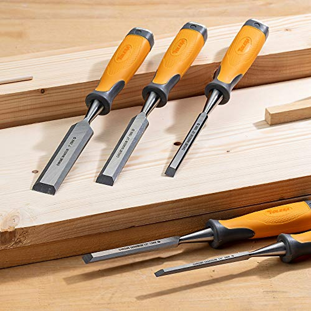 TOLESA 5-Piece Wood Chisel Sets, Cr-V and Soft Grip with Hammer End Wood Chisel Kit for Carpentry, Woodworking