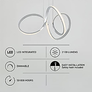 Artika Swirl Pendant Light Fixture 30W LED Ceiling Light, Chrome Finish - Ideal for Dining Room, Kitchen, Stairway - 2100 Lumens, 3000 Kelvin, No Bulb Required