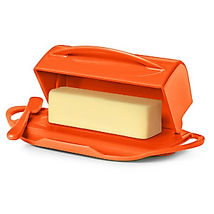 Butterie Flip-Top Butter Dish and Toaster Tongs Bundle (Orange)