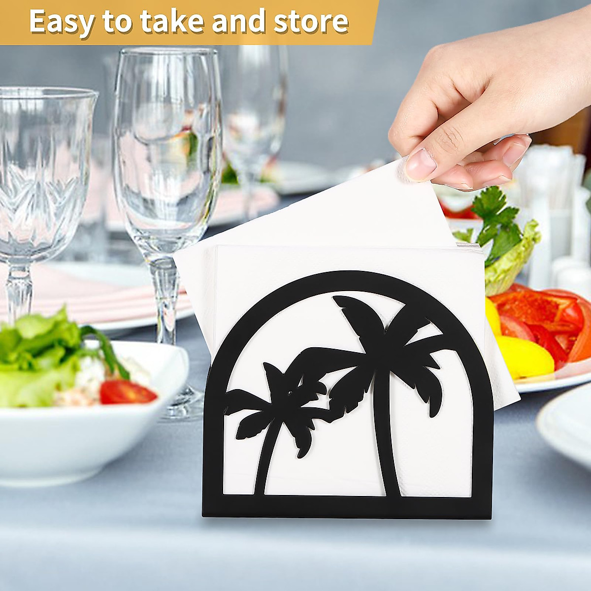 NDFECT Black Napkin Holder for Kitchen, Cocktail Coastal Palm Tree Napkins Holder, Upright Nautical Napkin Holders for Paper Napkins Party Tables, Metal