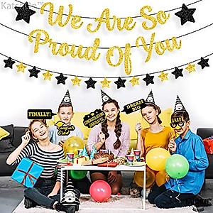 We Are So Proud Of You Banner, Glitter - Big 10 Feet with Star Garland | Graduation Banner, Graduation Decorations 2023 | Black and Gold Graduation Party Decorations 2023 | Congratulations Decorations