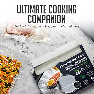 OVENTE Pre-Cut 100 pcs Vacuum Sealer Bags 8” x 12” Works with all Vacuum Sealer Machine, Heavy Duty, BPA-Free for Airtight Food Storage, Meal Prep, Sous Vide, Microwave and Freezer Safe ACPSVPQ100