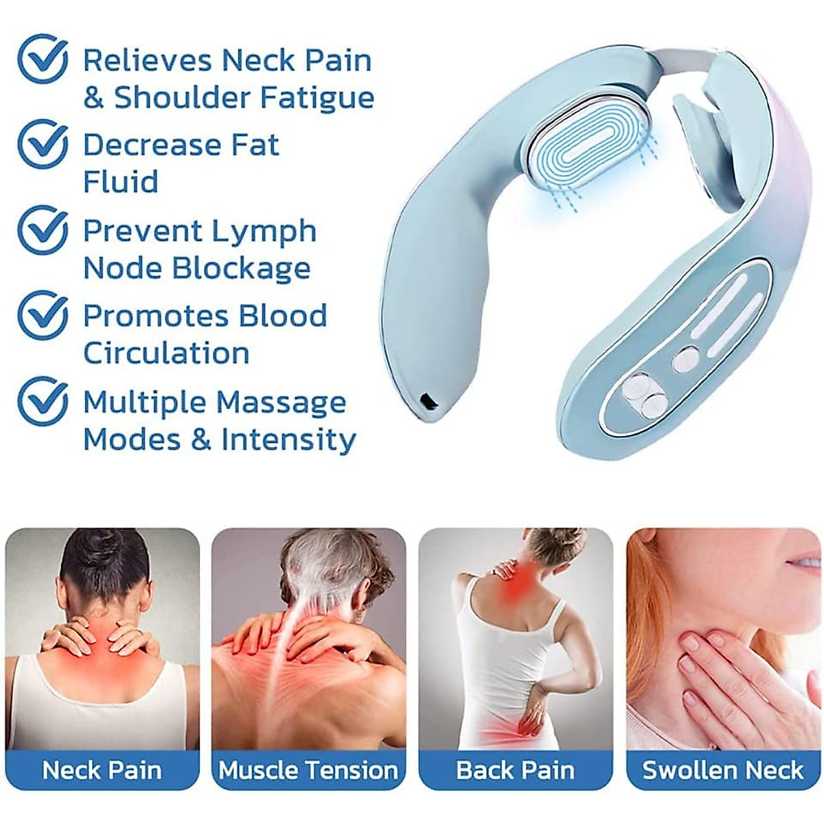 Neck Acupoints Lymphvity Massage Device for Women, Cordless Neck Massager for Pain Relief Portable Neck Relaxer, Lymphatic Drainage Machine with 12 Modes Christmas Mother's Day Father's Day Gifts