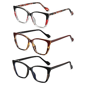 ICARA 3 Pack Oprah Style Computer Square Reading Glasses for Women Men Blue Light Blocking Readers (C5+C3+C6, 0.0)