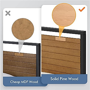 Yaheetech 37 Inch Solid Pine Wood Platform Bed Frame with Headboard Solid Wood & Steel Construction No Box Spring Needed Wood Slat Support Easy Assembly Chestnut Brown Queen