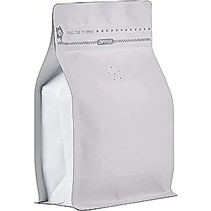 50 Count White Kraft Paper Coffee Bags, High Barrier Stand Up/Flat Bottom Zip Coffee Pouch with Air Release Valve and Reusable Pull Tab Side Zipper (50 Pieces, 12oz/0.75lb/340gm)