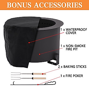 GIODIR Smokeless Fire Pit Outdoor Wood Burning, 21.5 Inch Steel Double Flame Fire Pit Large Portable Stove Bonfire for Outside, Backyard, Camping, Picnic, Garden w/ 1 Pokers and Cover, Black