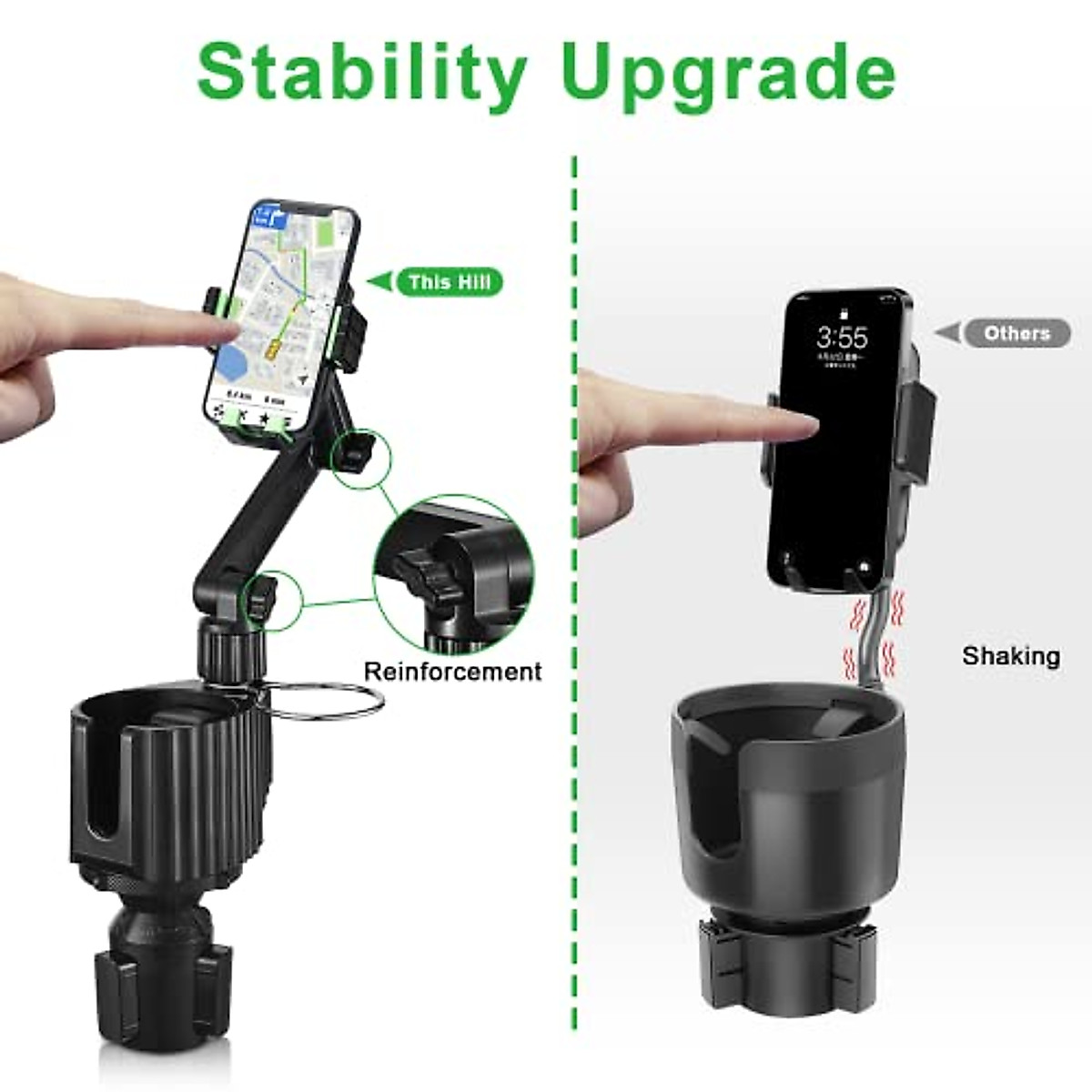 This Hill 3 in 1 Cup Holder Expander for Car 360° Rotation Cup Holder Phone Mount Compatible with iPhone/Samsung All Smartphones[2022 Upgraded 2nd Generation]