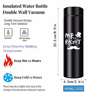 Mr and Mrs Travel Vacuum Tumbler Set - Unique Wedding Gifts For Bride and Groom - His and Hers Anniversary Present - Valentine's day Engagement Gift Idea 15 oz insulated Bottle For Husband Wife