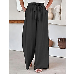 MUSIDORA Plus Size Wide Leg Pants for Women Black Palazzo Pants for Women Linen Casual Beach Flowy Loose Pants Petite (Black XL)