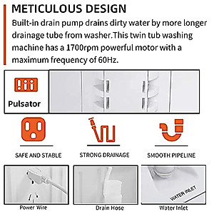 CL.Store Twin Tub Mini Portable Clothes Washing Machine Portable Washing Machine 17lbs Capacity Compact Washer(10lbs) and Spin Dryer Combo (7lbs) for Apartment, Dorm, RV-Camping (White)