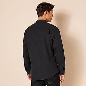 Amazon Essentials Men's Flannel Shirts, Long-Sleeve, Slim-Fit, Two-Pocket, Plaid, Large, Black
