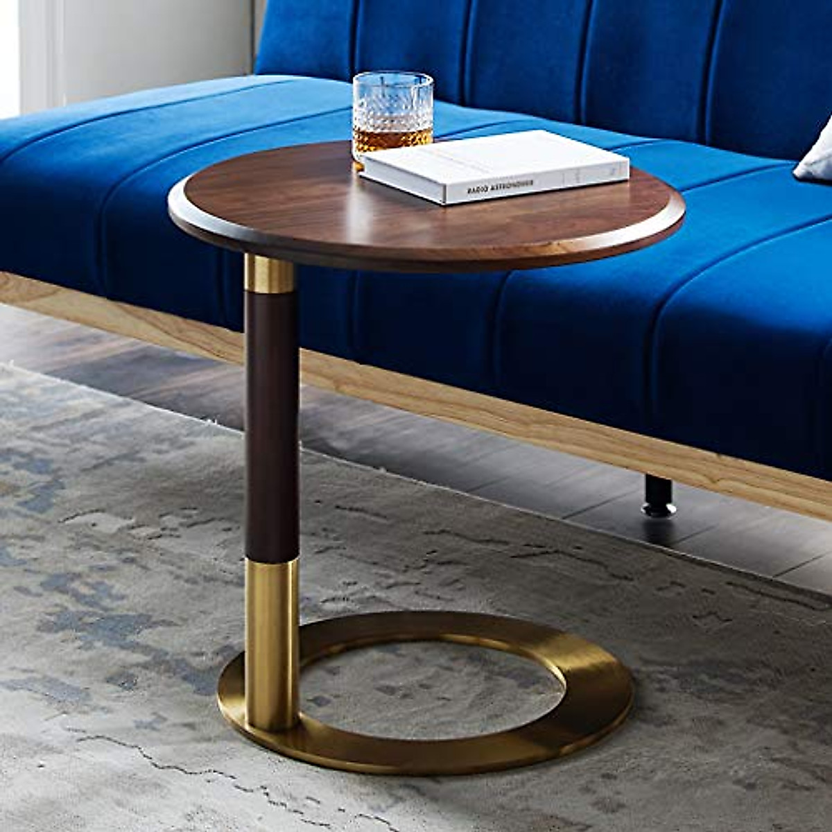 Articles for daily use Side Table Living Room Coffee Table, C Shaped Retro Accent Snack Table Side Table Coffee Table, Sofa Bed Wood Look Coffee Laptop Table, Walnut Wood