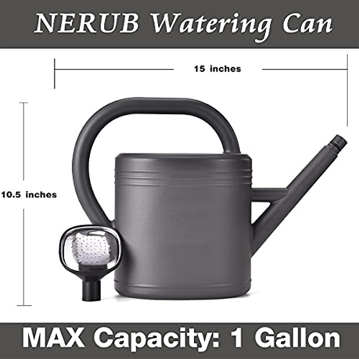 Watering Can 1 Gallon for Indoor Plants, Garden Watering Cans Outdoor Plant House Flower, Gallon Watering Can Large Long Spout with Sprinkler Head (Grey)