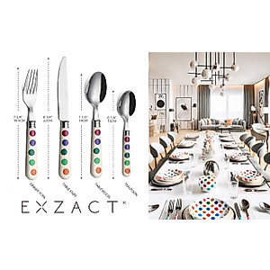 EXZACT Cutlery Set 24 PCS Stainless Steel with Polka Dots Handle - Dinner Knife x 6, Dinner Fork x 6, Table Spoon x 6, Tea Spoon x 6, Service for 6 - Mirror Polished
