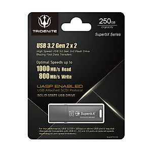 TRIDENITE Portable SSD 250GB Solid State USB Drive, USB 3.2 Gen2x2 SuperSpeed+, UASP Compatible, SuperbX Metal Body Protection. Ultra Speeds up to 1000MB/s Read, 800MB/s Write