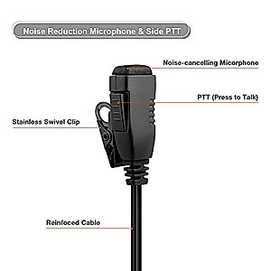 Walkie Talkie Earpiece Compatible with Motorola Single Wire Headphone Mic Earhook Headsets 2.5mm+3.5mm 2-Pin Two Way Radio Earpiece with PTT Black
