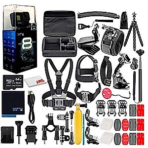 GoPro HERO8 Black Digital Action Camera - Waterproof, Touch Screen, 4K UHD Video, 12MP Photos, Live Streaming, Stabilization - with 64GB Memory Card and 50 Piece Accessory Kit - Fully Loaded Bundle