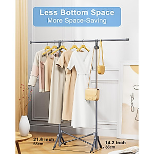 Runsand No Installation Clothes Rack,Portable Folding Carbon Steel Garment Rack - Versatile Heavy Duty Coat Rack with 4 hooks for Indoor and Outdoor Use - great for Home, Camping,Travel (Dark Grey)