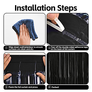 pabues 5 Pack 3.3 x 6.6 FT Black Foil Fringe Backdrop Curtain, Streamer Backdrop Curtains, Streamers Birthday Party Decorations, Fringe Backdrop for Graduation, Baby Shower, Gender Reveal