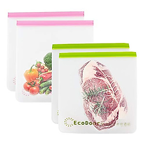 Ecodoor Reusable 2 Gallon Capacity Food Storage & Freezer Bags (4 Bags)