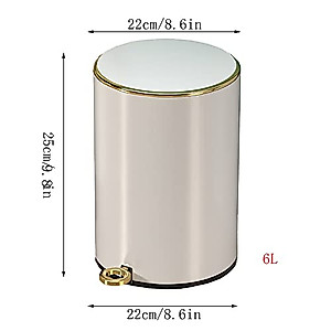 DYPASA Smart Trash Can Pedal Trash Can Creative Household Living Room Bedroom Stainless Steel Garbage Bin Bathroom Kitchen Pedal Trash Can with Lid,6L 8 L Bathroom Trash Can (Color : White Gold 6L)