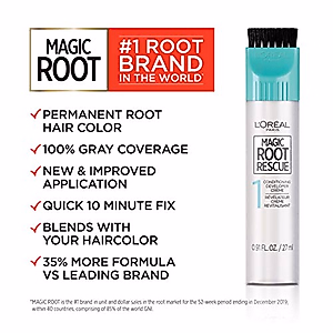 L'Oreal Paris Magic Root Rescue 10 Minute Root Hair Coloring Kit, Permanent Hair Color with Quick Precision Applicator, 100 percent Gray Coverage, 3 Soft Black, 2 count
