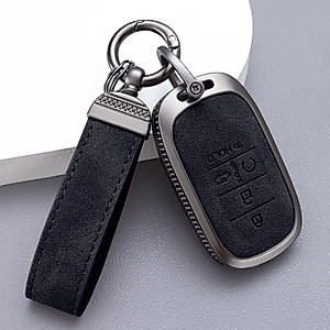 YO&YOYE Compatible with Honda Key Fob Cover with Keychain Leather Key Case Protector for 2022 Honda Accord Civic CRV Pilot Odyssey 11th Gen Smart Key Case Holder (Black)