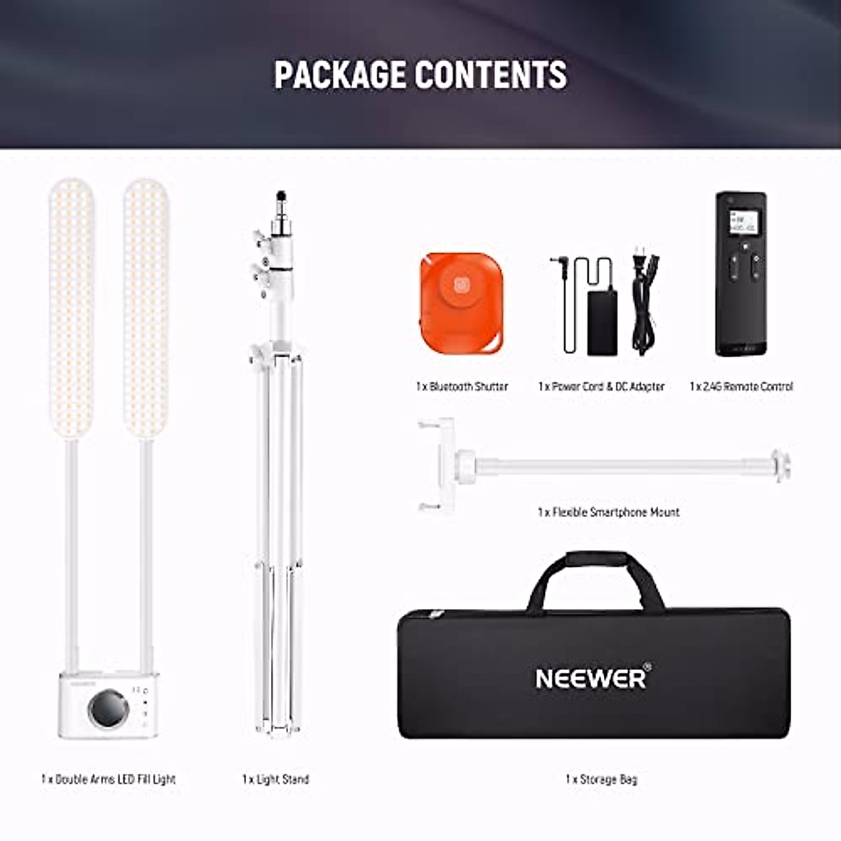 NEEWER Esthetician Light with Phone Holder & Travel Bag Kit, Support 2.4G/PC/MAC Control & Separate Control of 2 LED Light Heads, CRI98+ Bi Color Stepless Dimmable Tattoo Lighting Lash Lamp, BH40B