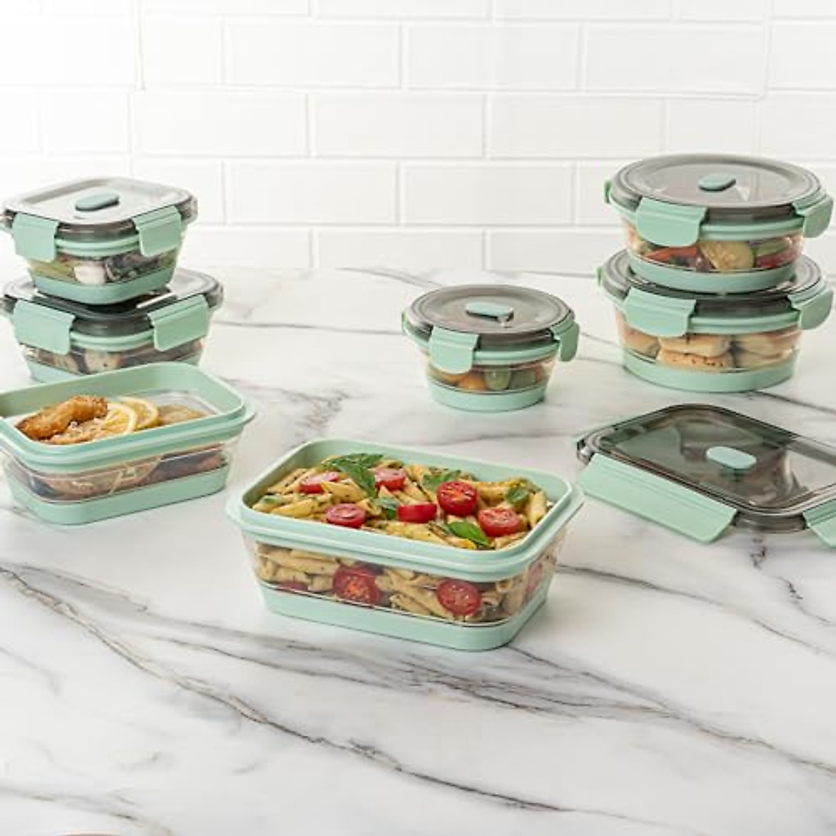 Restaurantware-Fresh Hero 40 Ounce Storage Containers, 1 Durable Airtight Food Containers - Microwavable, Freezable, Green Plastic Collapsible Containers, Dishwashable, With Vented Lids