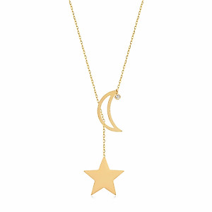 GELIN Star and Moon Y-Necklace in 14k Solid Gold | 14k Gold Lariat Y-Necklace for Women