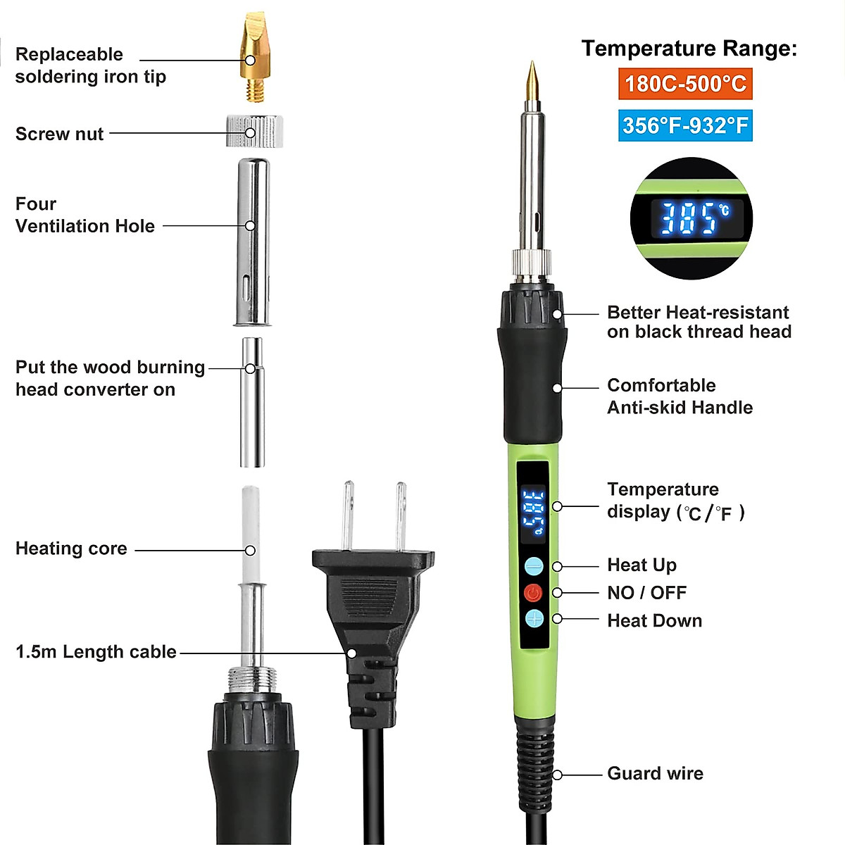 Wood Burning kit, 100W Professional WoodBurning Pen Tool, DIY Creative Tools with LED Display Adjust Temp Switch 180~500℃,Wood Burner for Embossing,Carving,Pyrography,Suitable for Beginners,Adults