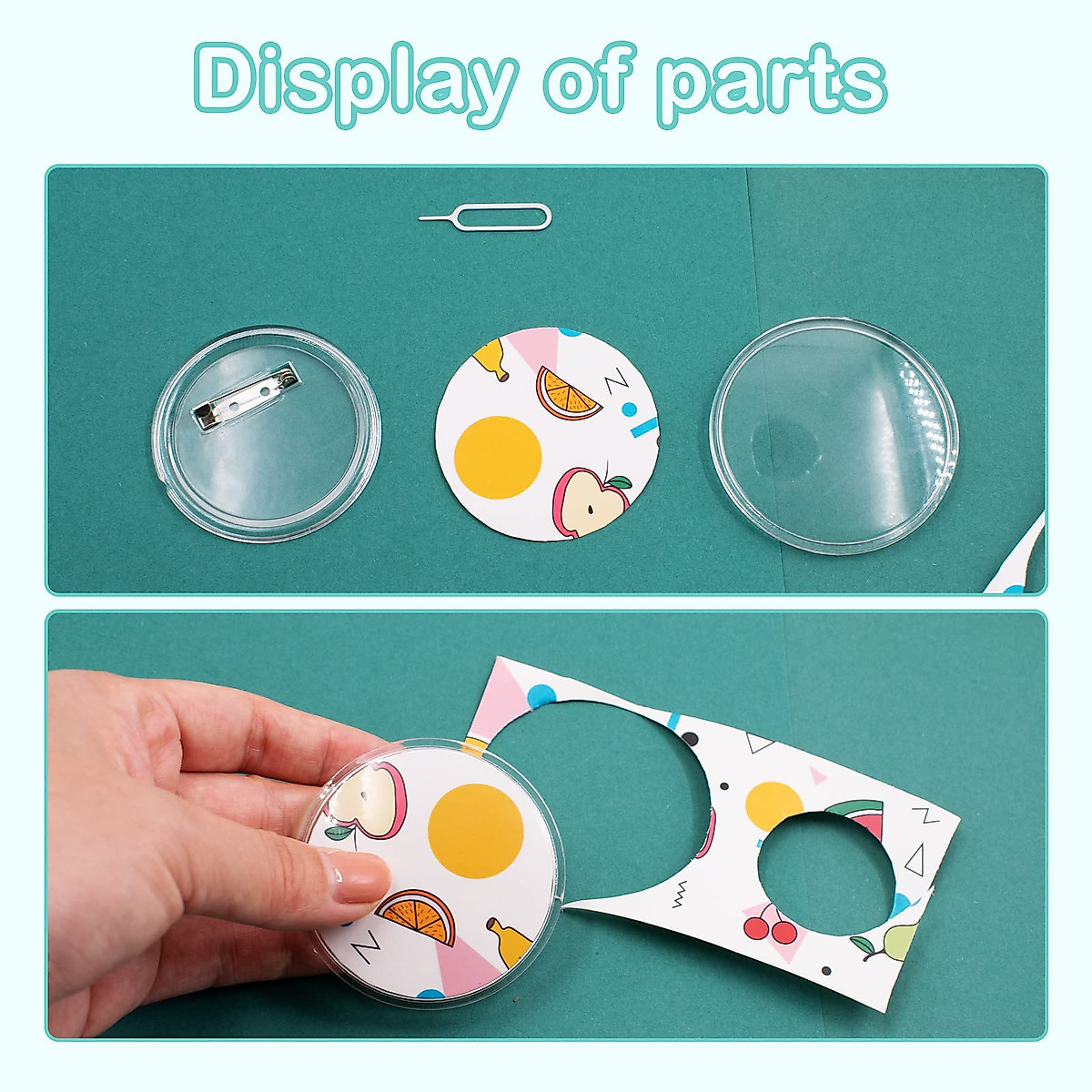 18 Pack Acrylic Design Button 2.4 Inch/60mm Name Badge DIY Buttons Clear Pins for DIY Crafts Children's Paper Craft Activities Pin Back on Clothes, Hats, Bags