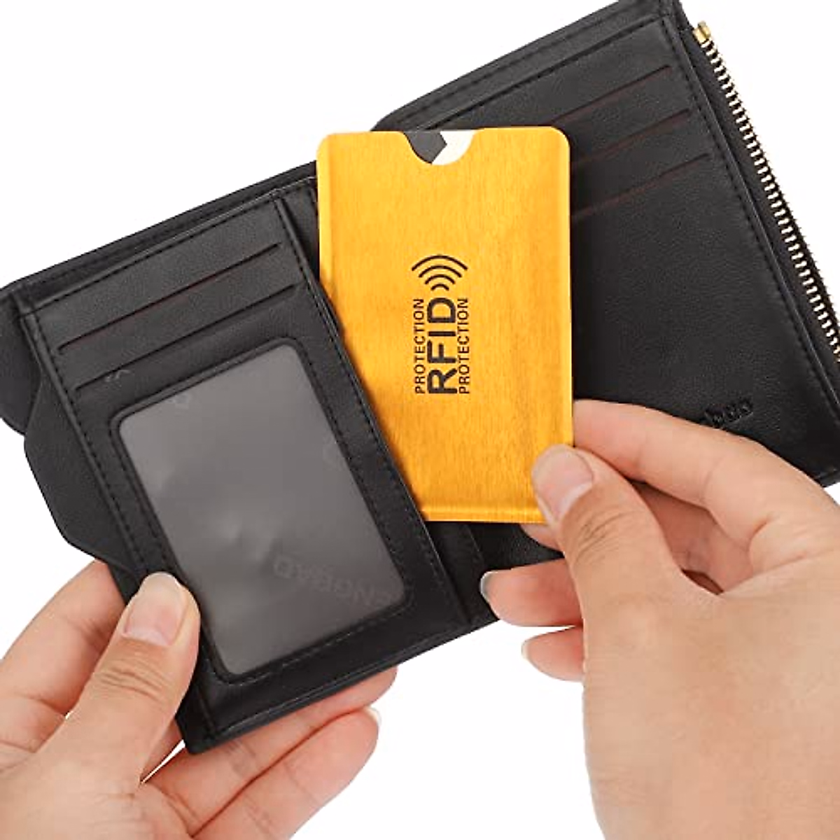 TIESOME RFID Card Holder, 10 pcs RFID Blocking Sleeves Waterproof Credit Card Sleeves Set RFID Identity Card Protector Secure Sleeve Portable Durable RFID Card Sleeves for Women Men Wallet(gold)